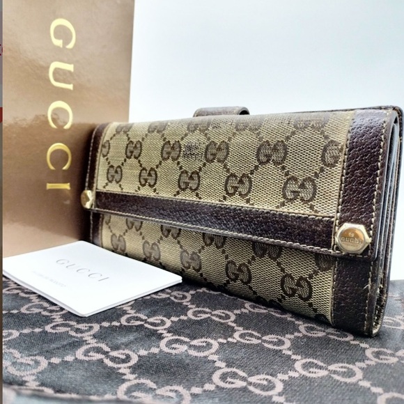 Gucci | Bags | Gucci Canvas Long Wallet | Poshmark